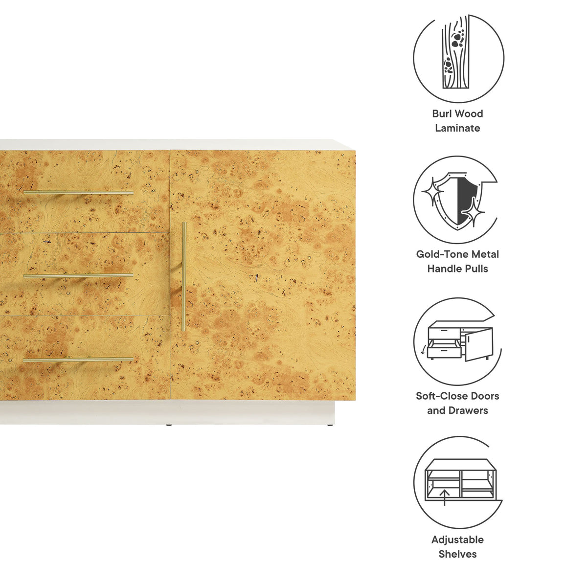 Abel 59 Inch Burl Wood Sideboard Buffet TV Stand | Rafael Interiors