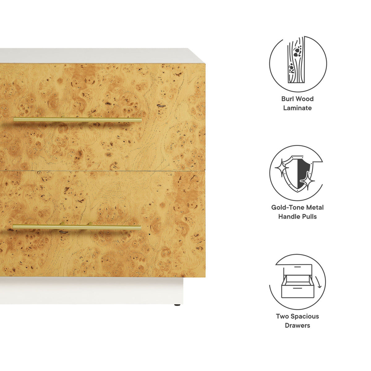 Abel 2-Drawer Burl Wood Nightstand | Rafael Interiors