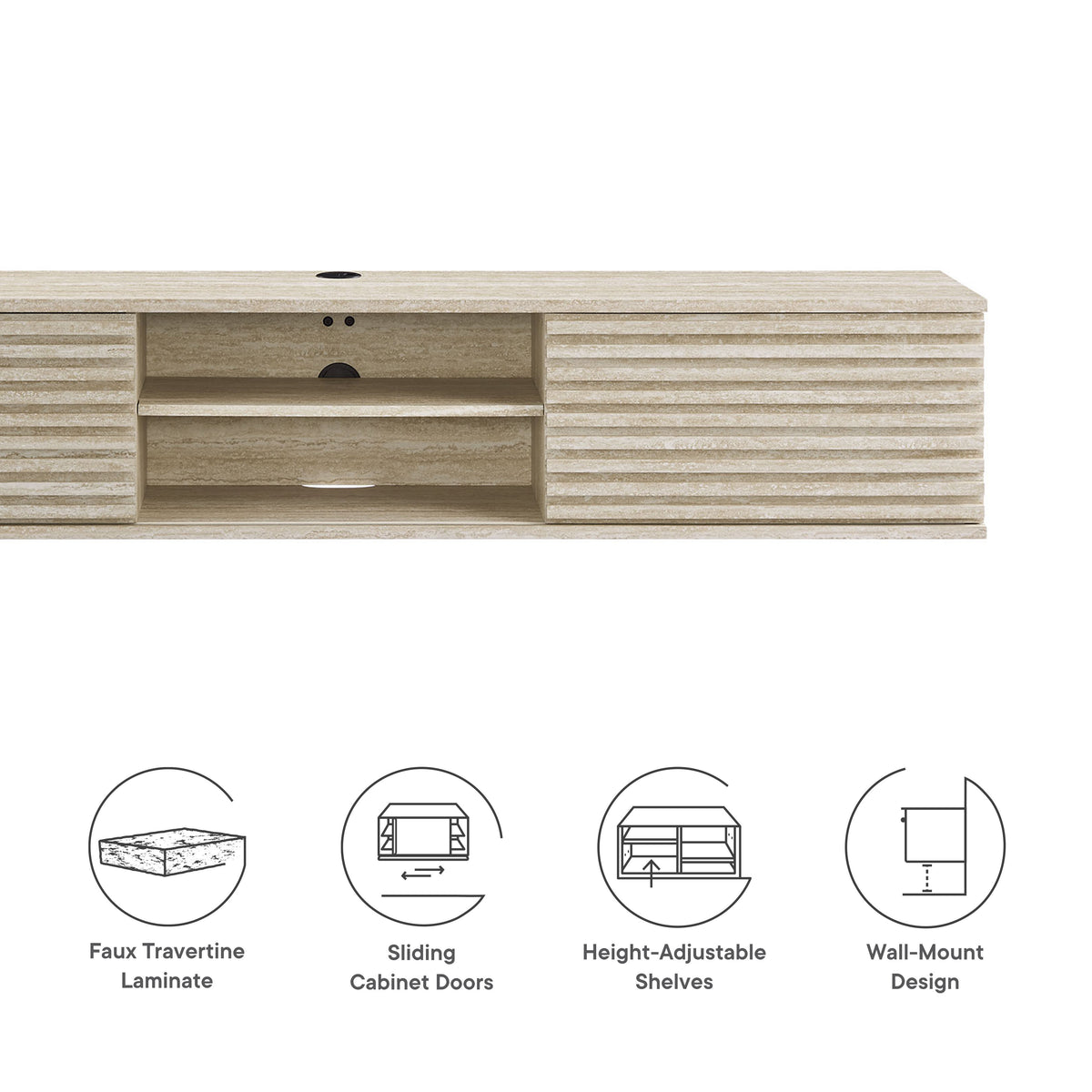 Render 70" Faux Travertine Wall-Mount Media Console TV Stand | Rafael ...
