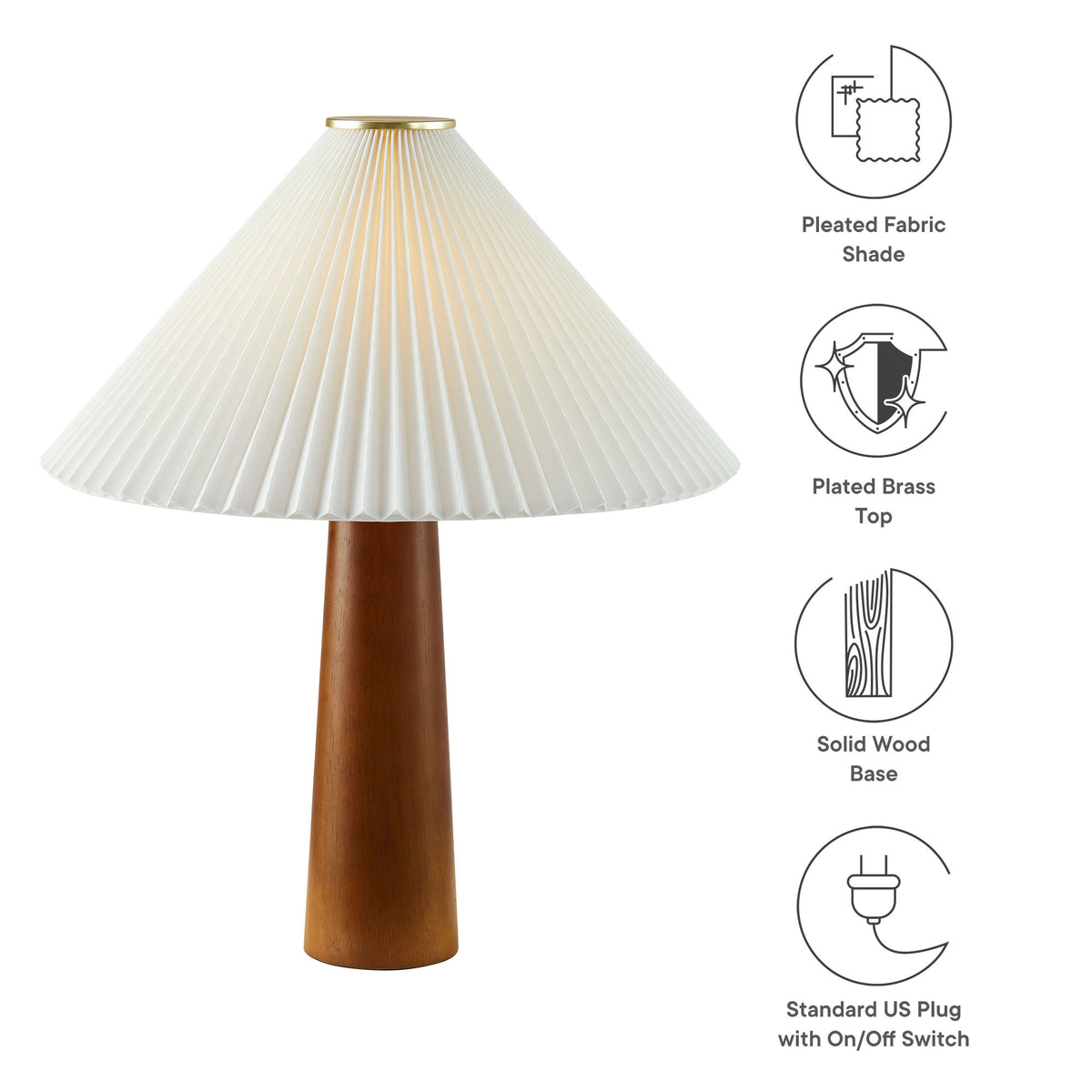 Jessica Wooden Base Table Lamp With Pleated Fabric Shade | Rafael Interiors